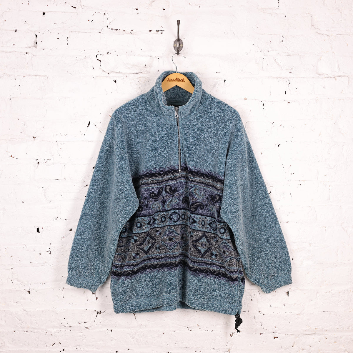 Patterned 1/4 Zip Pile Fleece - Blue - XXL – Headlock