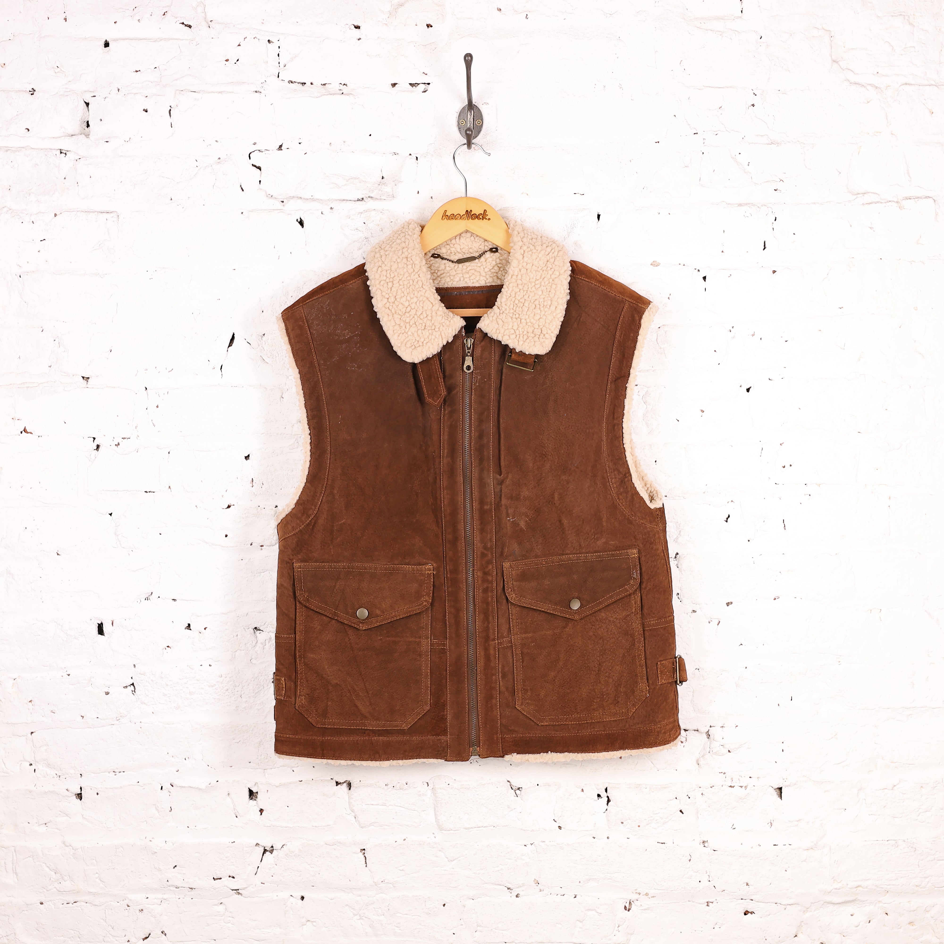 Shearling Leather Gilet Jacket - Brown - M – Headlock
