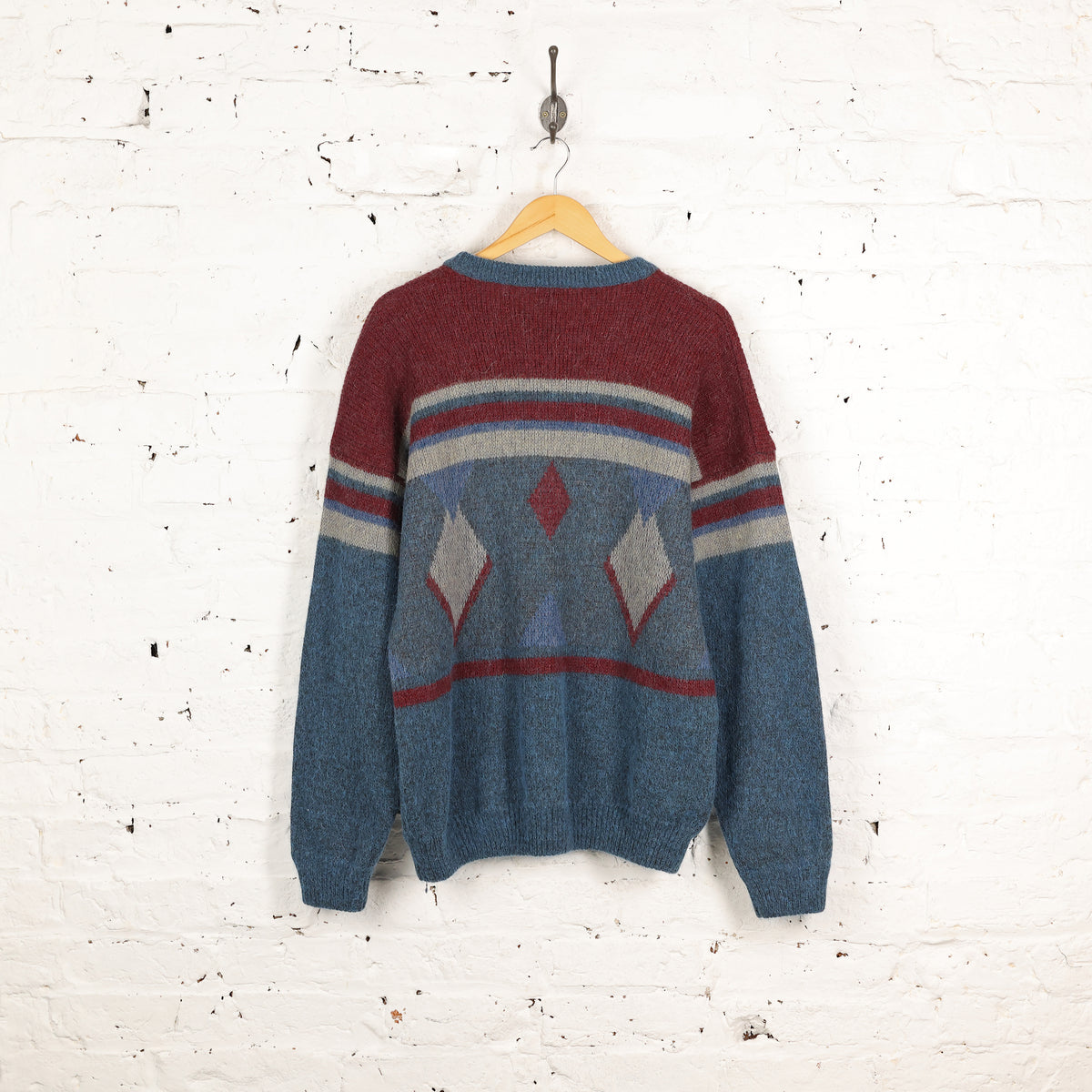 Fred Perry 90s Pattern Knit Jumper - Blue - L – Headlock