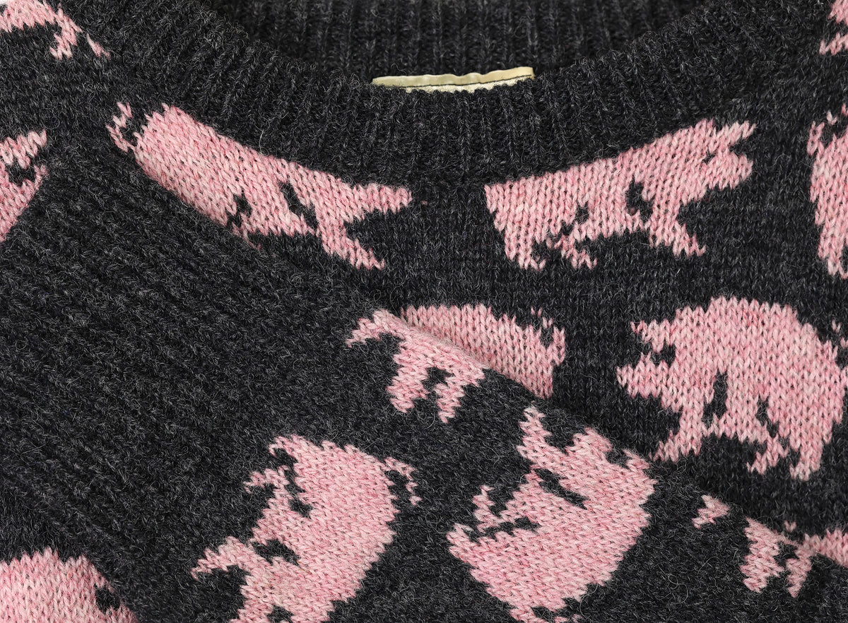 Pigs Wool Animal Picture Knit Jumper - Grey - S – Headlock