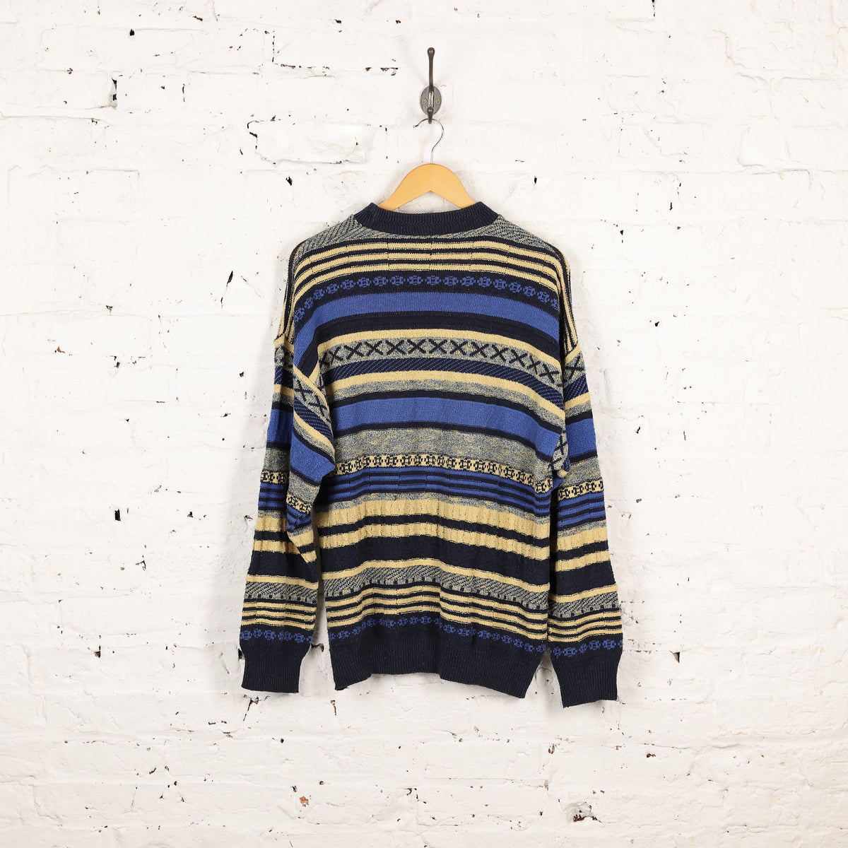 90s Striped Texture Knit Jumper - Blue - XL – Headlock
